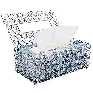 Sumnacon Crystal Rectangular Tissue Box Cover - Decorative Glass Tissue Box Holder, Sparkling Facial Tissue Holder for Bathroom Vanity Dresser Night Stand Table Countertop Home Office Decor, Silver