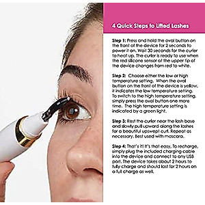 Grande Cosmetics LASH-LIFT Heated Lash Curler, Rechargeable and Travel Friendly, 2 Heat Settings, White