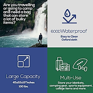 Large Blue Duffel Storage Bag - Premium-Quality Heavy Duty 600D Polyester Oxford Cloth with Handles and Reinforced Seams - 42" x 16" x 20" Inches (110 x 40 x 52 Centimeters)