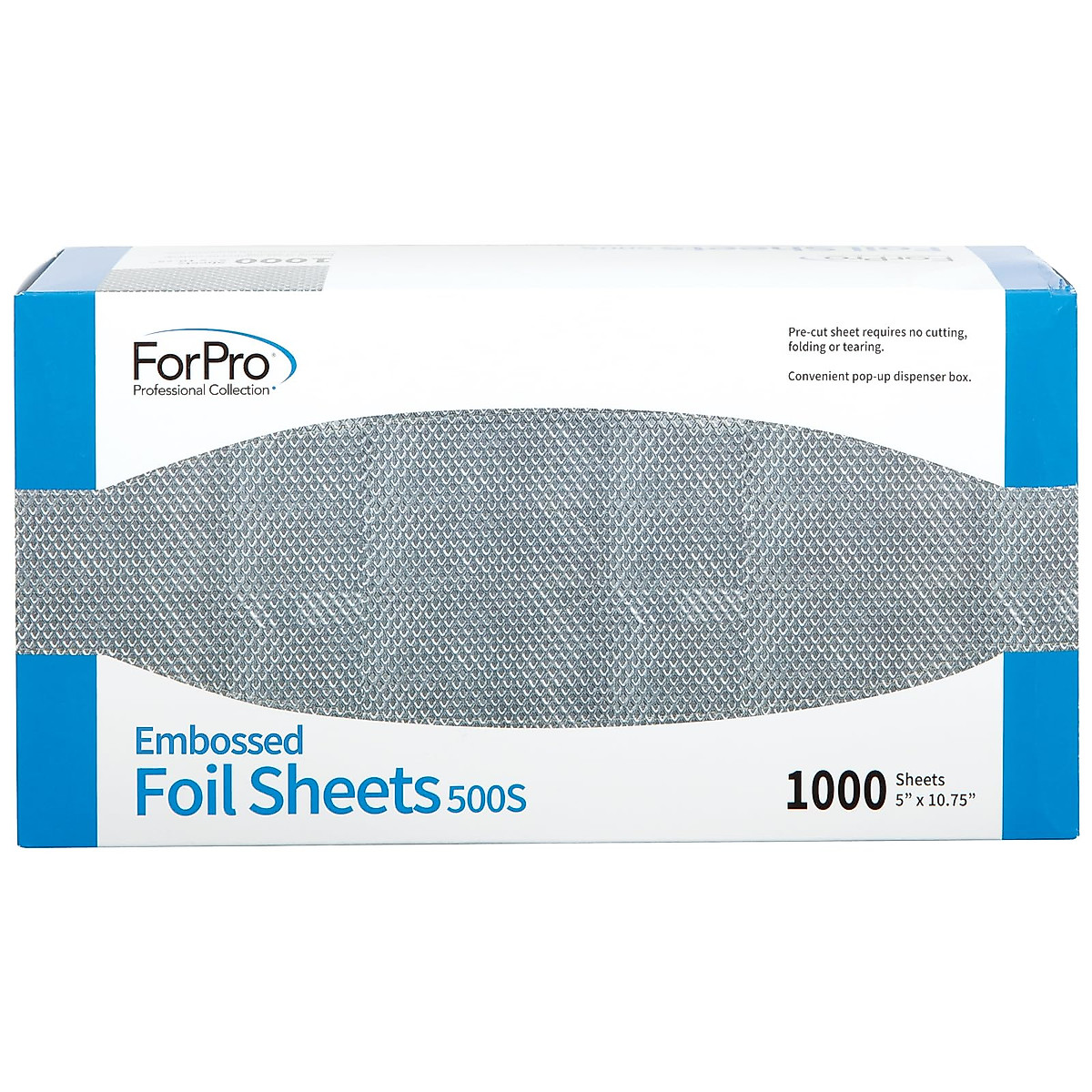 ForPro Professional Collection Embossed Foil Sheets 500S, Aluminum Foil, Pop-Up Foil Dispenser, Hair Foils for Color Application and Highlighting Services, Food Safe, 5" W x 10.75" L, 1000-Count