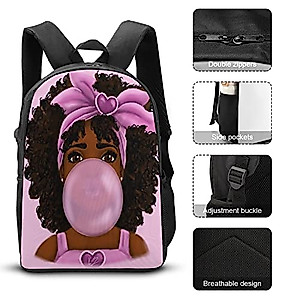 FDASLJ African Black Girl Backpack 3 In 1 Pink Book Bag Daypack with Lunch Bag/Box Pencil Case