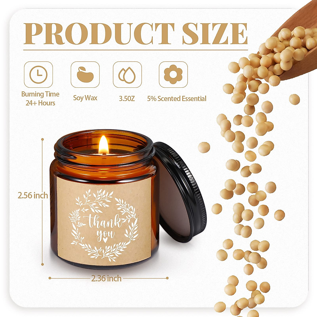 Coume 10 Pcs Thank You Candles Christmas Soy Wax Scented Glass Jar Candles 3.5 oz Baby Shower Favors for Guests Thank You Gifts for Women Wedding Bridal Shower, 10 Fragrance(Classic Scent)