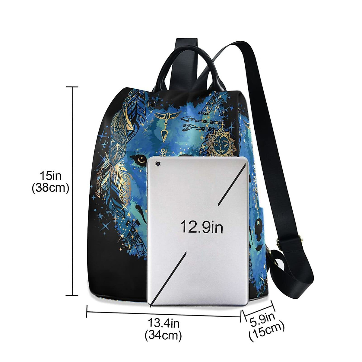 ALAZA Tribal Wolf Backpack Purse for Women Travel Casual Daypack College Bookbag Work Business Ladies Shoulder Bag