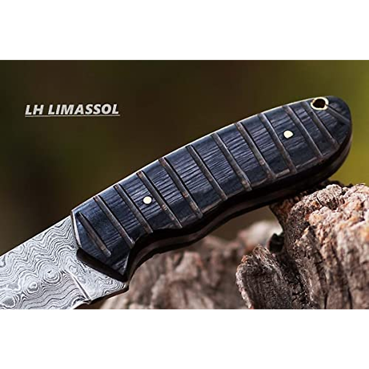LH LIMASSOL 8 INCH Fixed Blade black Dollar Wood Custom Handmade Damascus Hunting knife/skinner knife/skinning knife with leather sheath