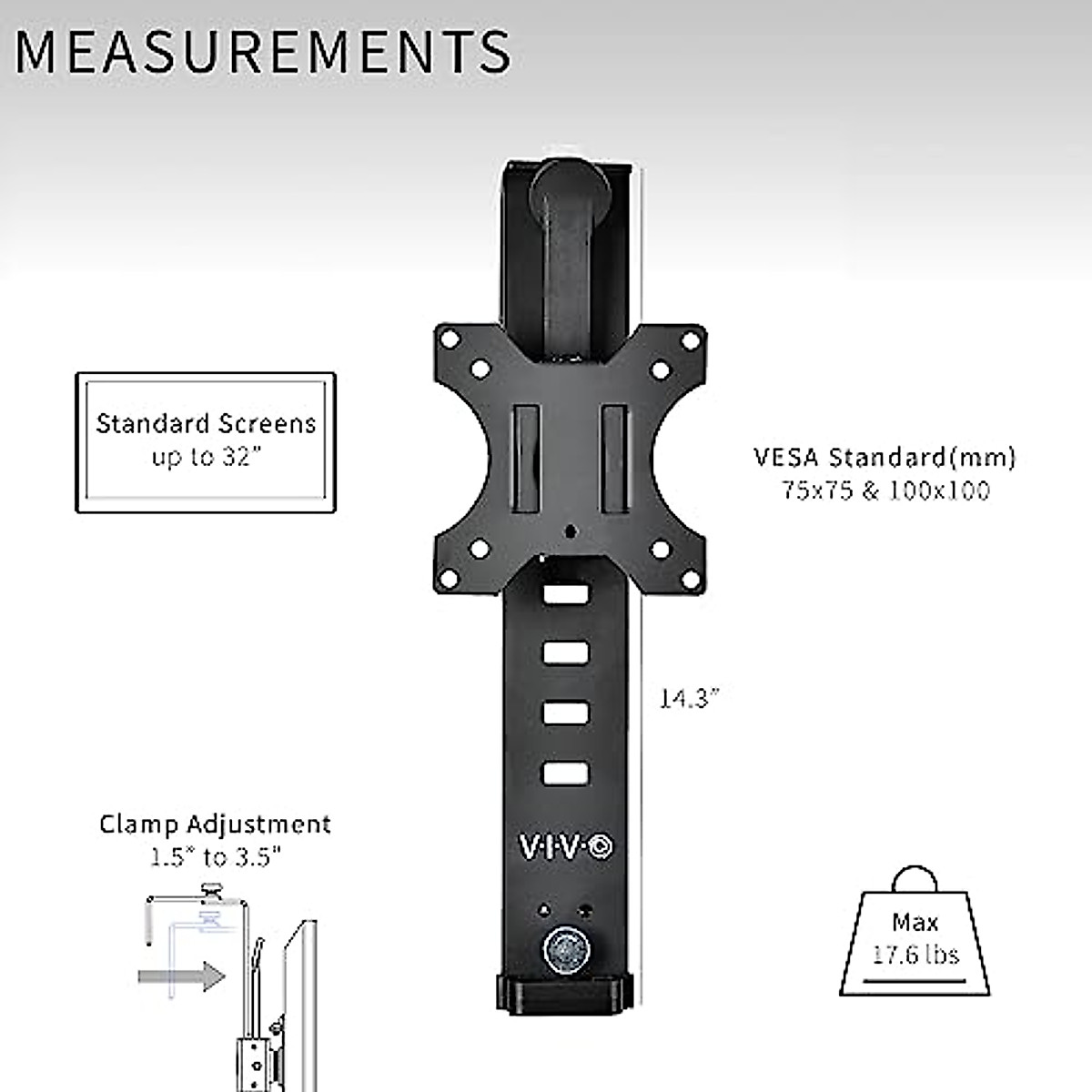 VIVO Black Office Cubicle Bracket VESA Monitor Mount Stand Hanger Attachment, Adjustable Clamp for 17 to 32 inch Screens, Mount-CUB1