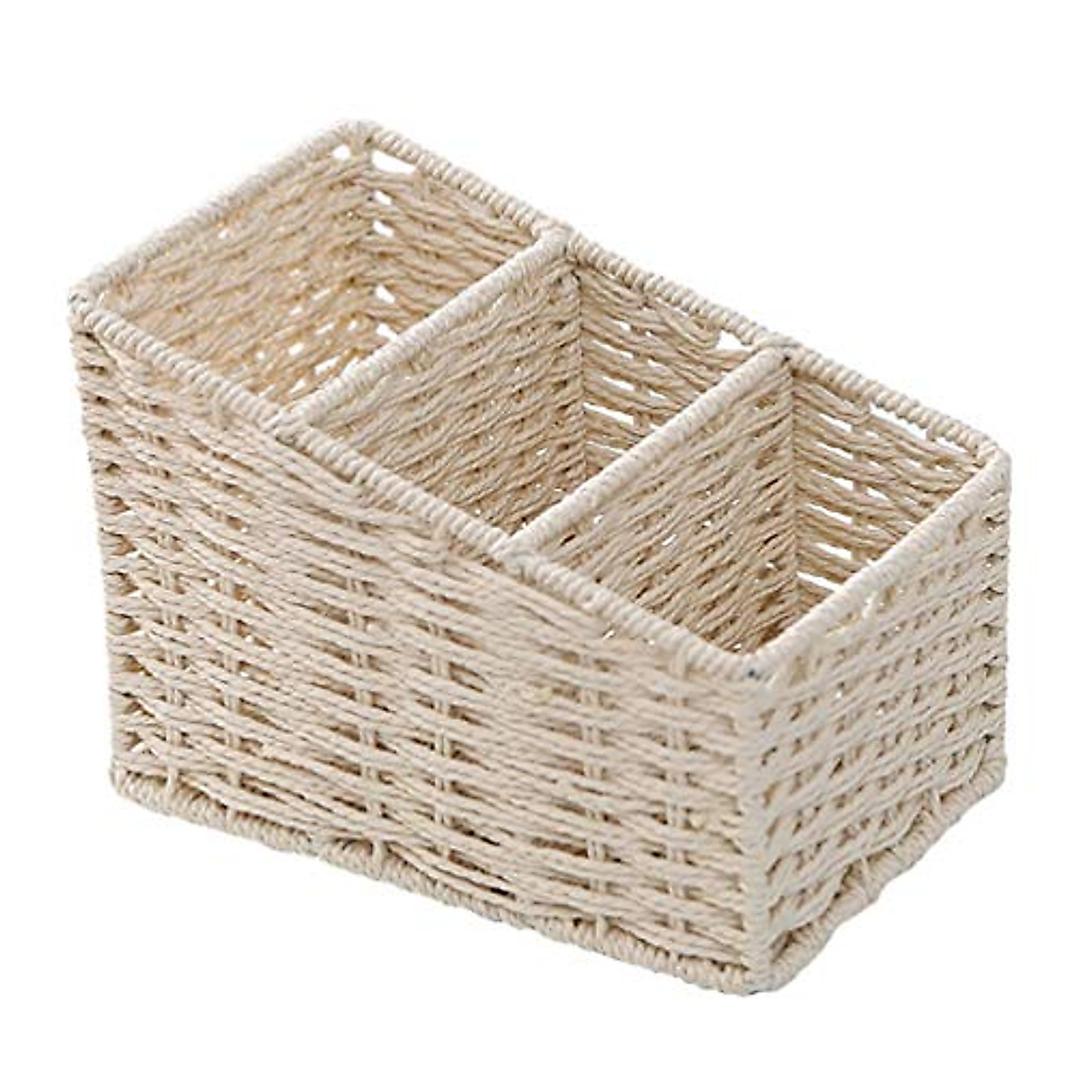 DOITOOL Wicker Storage Basket with 3- Compartment Magazine Hyacinth Basket Weave Organizer Baskets Desktop Storage Box Sundries Container Desk Basket Bins for Bathroom Office