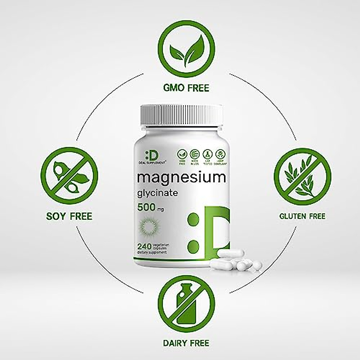 Magnesium Glycinate 500mg, 240 Veggie Capsules | Chelated for Easy Absorption | Highly Purified Essential Trace Mineral for Muscle, Joint, Heart, & Digestive Health