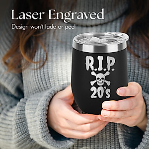 shop4ever RIP 20's Skull 30 Year Old Thirty Engraved Insulated Stainless Steel Wine Tumbler with Lid 12 oz. 30th Birthday Gift Dirty 30 (Black)