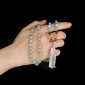 Jovivi Natural Green Aventurine 7 Chakras Healing Crystals Necklace Wire Wrapped Clear Quartz Pendant Healing Pointed Reiki Energy Balancing