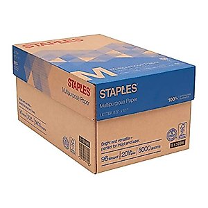 Staples Multipurpose Inkjet & Laser Paper, 8.5 X 11", 5000 Sheets/Case Carton