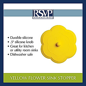RSVP International Yellow Silicone Flower Kitchen Stopper, 6" | Sink Plug | Water-Tight Seal | Durable Silicone Withstands Hot Water | Dishwasher Safe