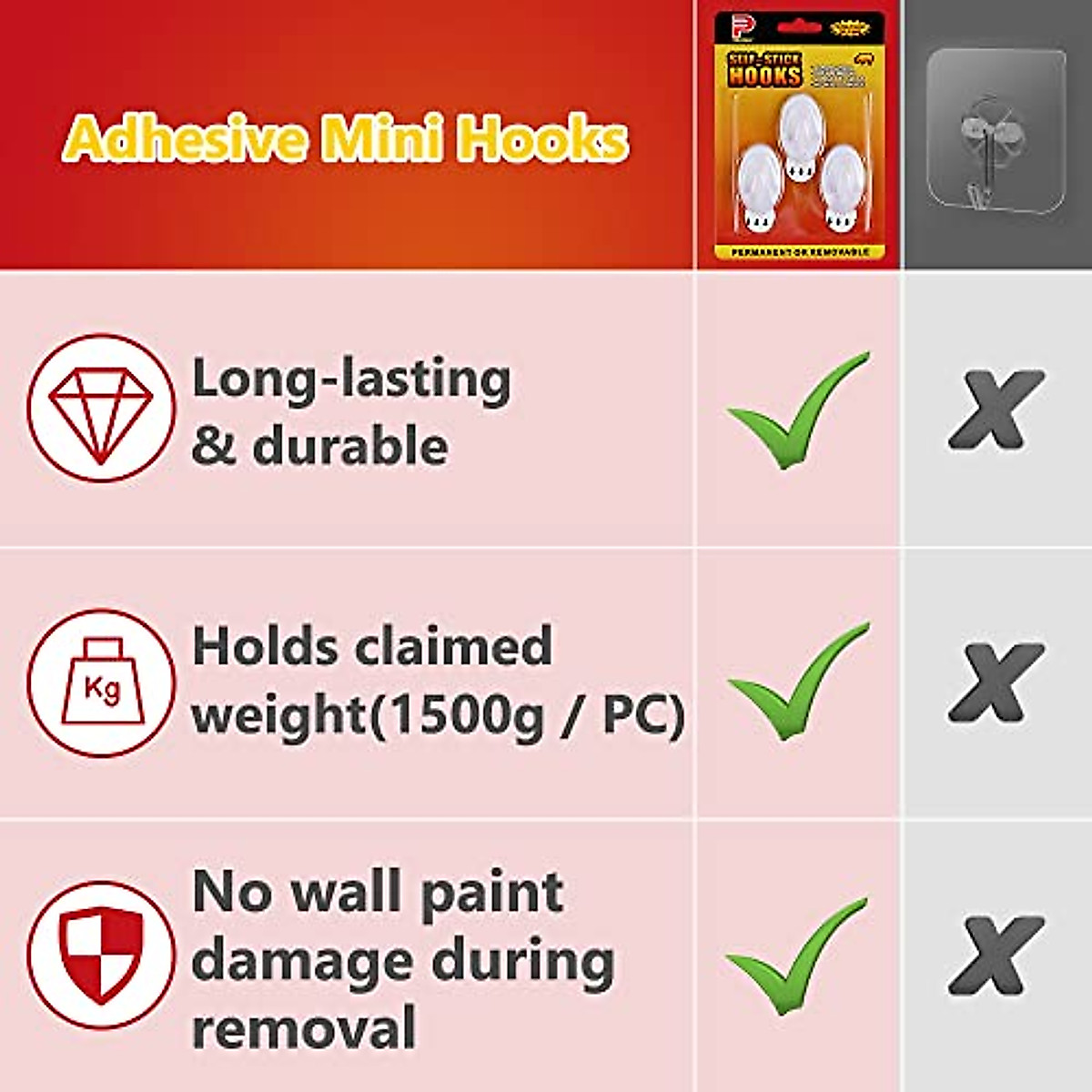 Ainiv 6PCS Medium Hooks with Adhesive Strips(Damage-Free Remove), Multi-Function Self Adhesive Hooks, Wall Door Hooks for Bathroom Kitchen Hanging Coat Cloth Towel Key, Holds up to 1.5kg