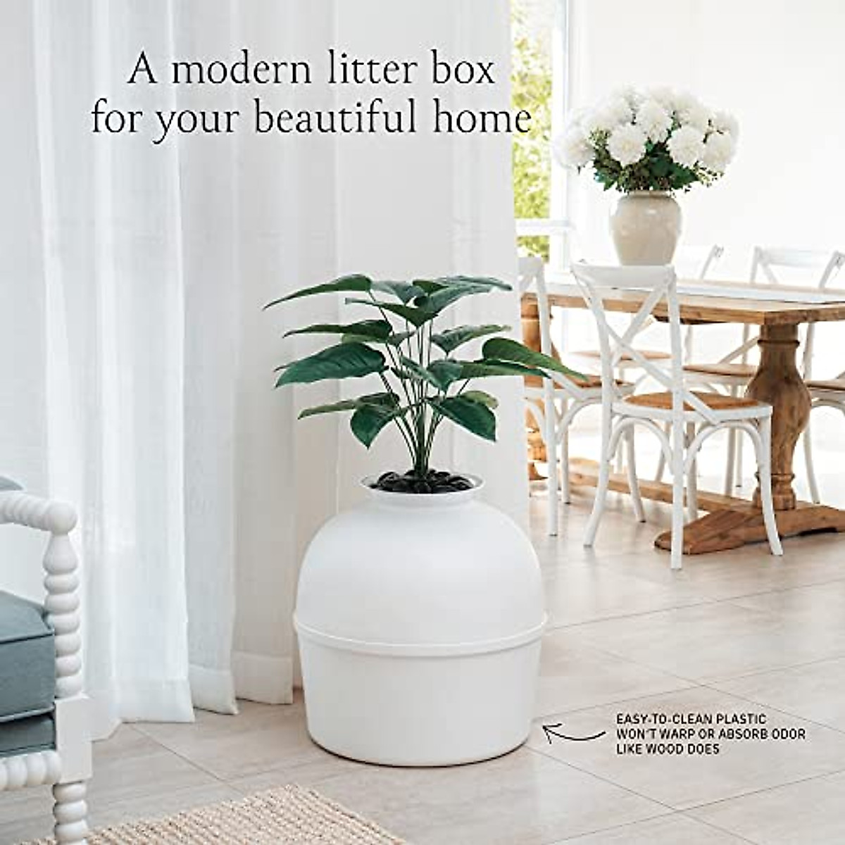 Secret Litter Box by Bundle & Bliss - Hidden Litter Box Enclosure, Patented Design with Odor Control, Includes Faux Plant, Carbon Filter and Real Stones
