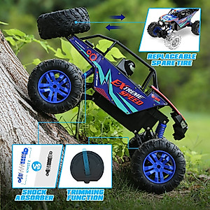 DE60 Large 1:8 Scale Upgraded RC Cars Remote Control Car for Adults Boys, Off Road Monster Truck with Realistic Sound, 2.4Ghz 4WD Rock Crawler Toy All Terrain Climbing, 2 Batteries for 80 Min Play