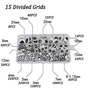 1000Pcs Googly Wiggle Eyes Self Adhesive for Craft Sticker Multiple Size 4-24mm for DIY Animal Creative Crafts Decorations