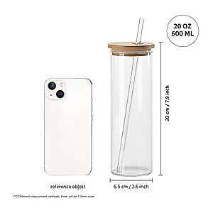 PYD Life Sublimation Glass Blanks Tumbler Skinny Straight Clear 20 OZ with Bamboo Lid and Glass Straw Jar Tumbler Cups Mugs for Tumbler Heat Press 6 Pack