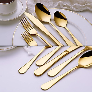 20-Piece Gold Silverware Set for 4, Suotarn Stainless Steel Kitchen Cutlery Utensils, Restaurant Home Party Flatware, Mirror Polished, Dishwasher Safe