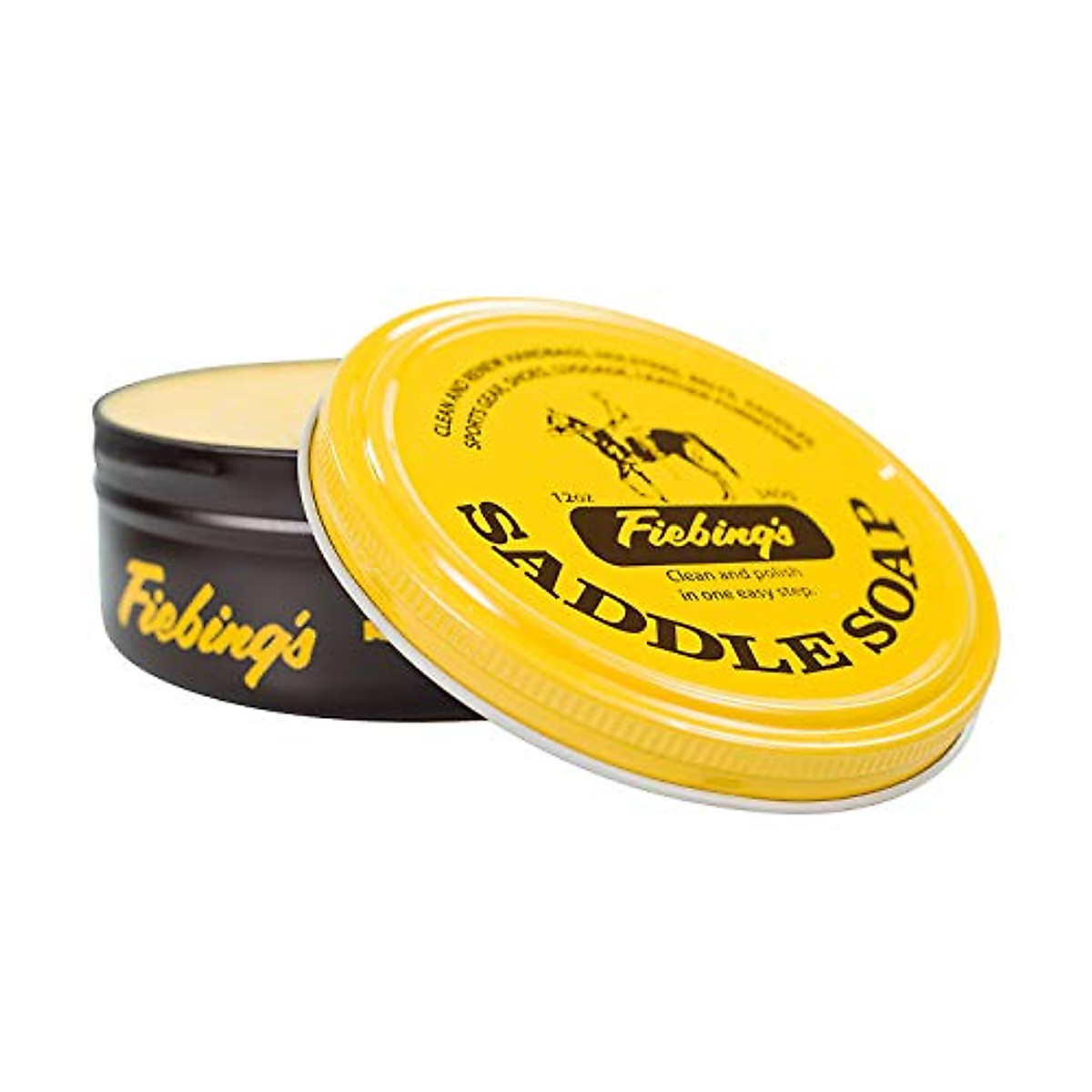 Fiebing's Saddle Soap 12oz - Yellow - Clean, Polish and Maintain Saddles, Shoes, Luggage, Handbags - Thoroughly Cleans & Restores Natural Preservative Leather Oils to Maintain Suppleness & Strength