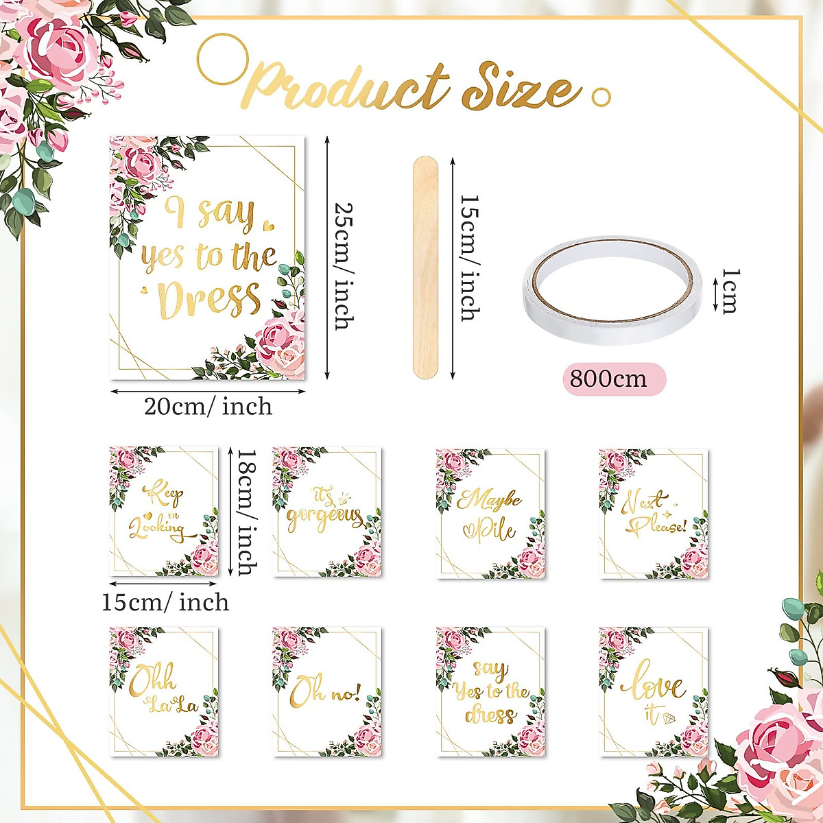 33 Pieces Say Yes to the Dress Signs Paddles Wedding Dress Shopping Signs with Wood Sticks and Double Side Tape for Bridesmaids and Brides Bachelorette Party Games Gifts