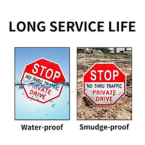 2 Pack No Thru Traffic Sign，Private Drive Sign, 12"x 12" 40 Mil Rust Free Aluminum Reflective Sign, UV Protected and Weatherproof