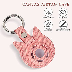 PetsHome AirTag Case for AirTag, Premium PU Leather Keychain AirTag Holder with Anti-Lost Key Ring Protective AirTag Cover, Pink
