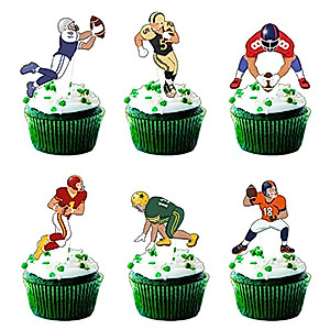 36 PCS Football Cupcake Topper Rugby Ball Cake Topper Colorful Football Player Cake Picks for Men Boys Football Happy Birthday Party Supplies Sports Themed Baby Shower Cake Decoration