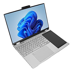 Zunate Win11 Double Screen Laptop, 15.6in IPS HD Display, 7in Handwriting Display, Quad Core Processor, 16GB RAM, Dual Band WiFi,1.9MP Webcam, Bluetooth, 180° Opening HD Laptop (16GB+256GB US Plug)