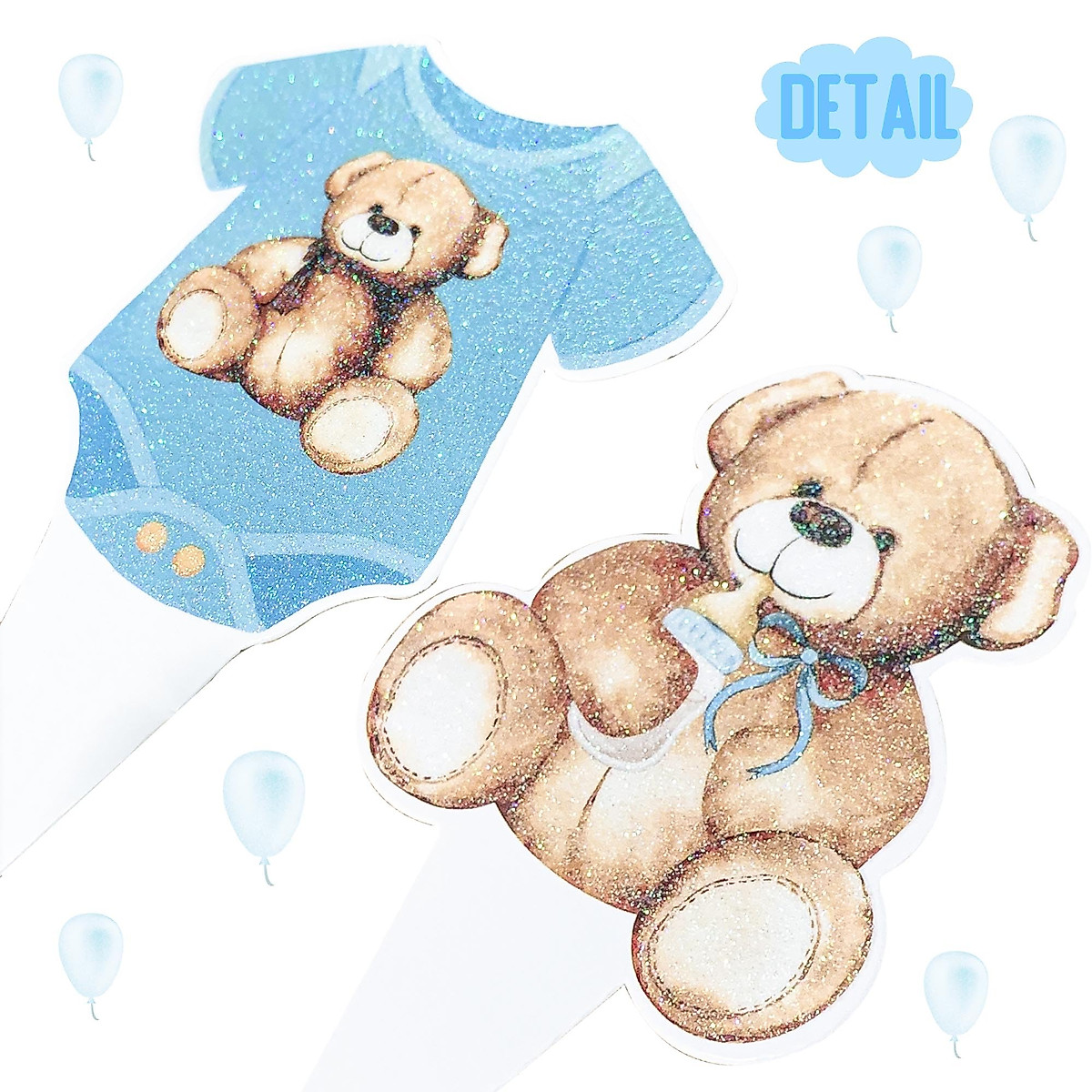 48Pcs We Can Bearly Wait Cupcake Toppers Teddy Bear Birthday Party Supplies Glitter Teddy Bear Cupcake Toppers Decorations for Baby Shower Bear Theme Birthday Party Gender Reveal Party Supplies