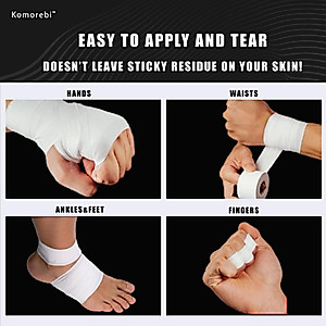 Athletic Sports Tape 3-Rolls White Very Strong Easy Tear No Sticky Residue Tape for Athlete & Sport Trainers & First Aid Injury Wrap,Suitable for Bats,Tennis,Gymnastics & Boxing（1.5in X 45ft）