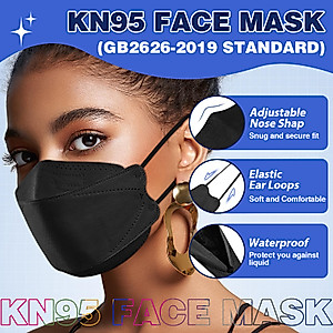 XDX KN95 Face Masks 100 Pack, 5 Layers Breathable Comfortable KN95 Masks for Adults Women Men, Black Masks Disposable Individually Wrapped