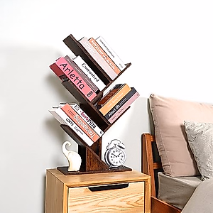HXXUYY 4 Tier Tree Bookshelf Free Standing Bookcase Rust Brown Storage Book Self for Books,Albums,CDs,Magazines, Wooden Morden Book Storage Rack Display for Office/Livingroom/Bedroom