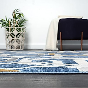 Abani Atlas 5'x8' Blue/Grey Area Rug, Hexagon Design - Durable Non-Shedding - Easy to Clean