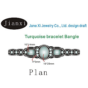 jianxi Women's Antique Rgentium Plated Base Heart Compressed Turquoise Bracelet Cuff Bangle Fashion Jewelry (1323-A)