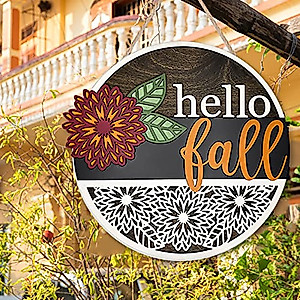 3D Hello Fall Wood Sign Thanksgiving Decorations Flower Welcome Sign for Front Door Welcome Decoration for Farmhouse Porch Fall Welcome Wood Hanging Sign Rustic Home Sign (Flower)
