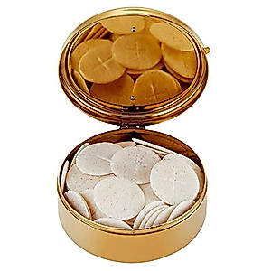 Christian Brands Brass IHS Hospital Communion Pyx, Religious Church Goods, 3 14 Inch, Gold