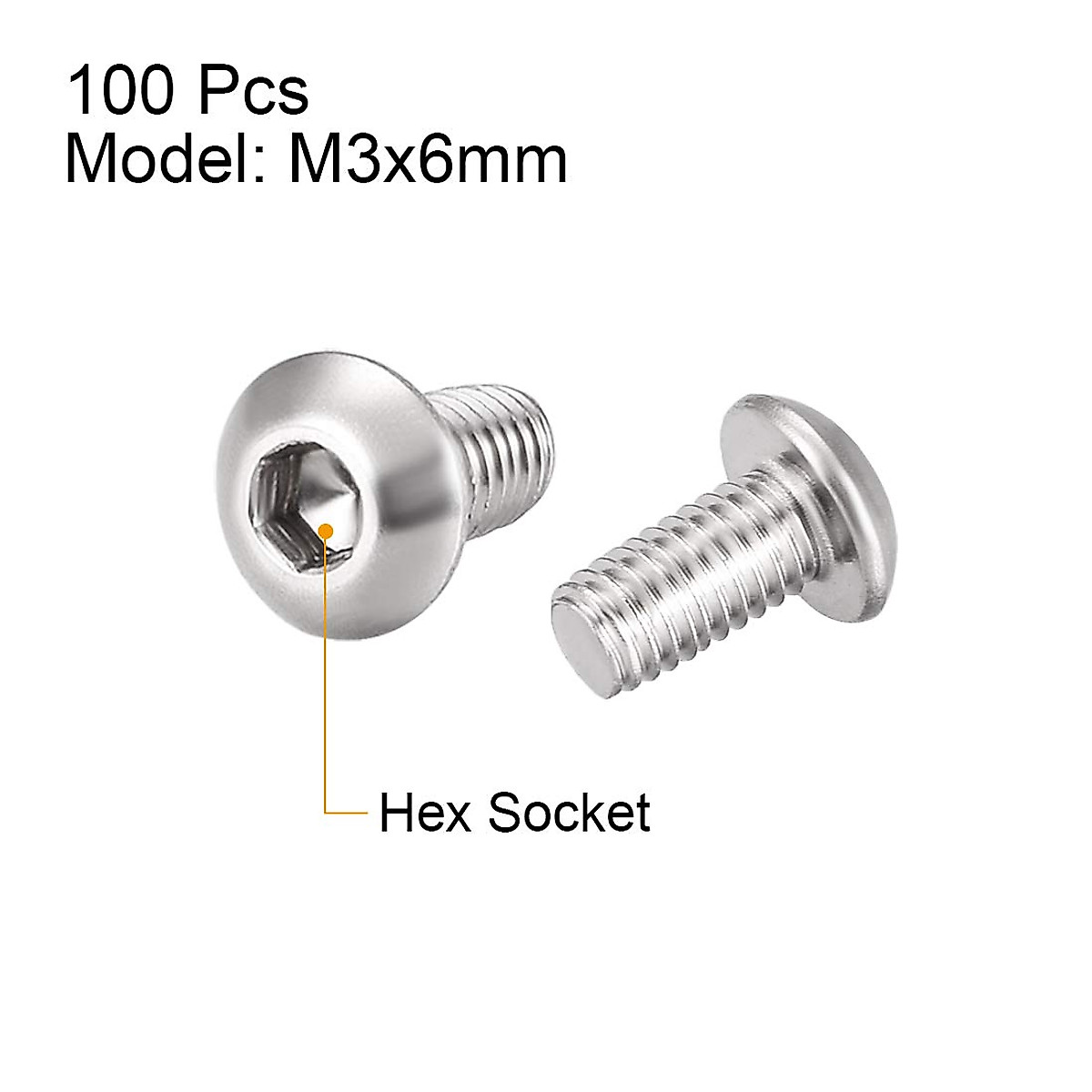 uxcell M3x6mm Machine Screws Hex Socket Round Head Screw 304 Stainless Steel Fasteners Bolts 100pcs