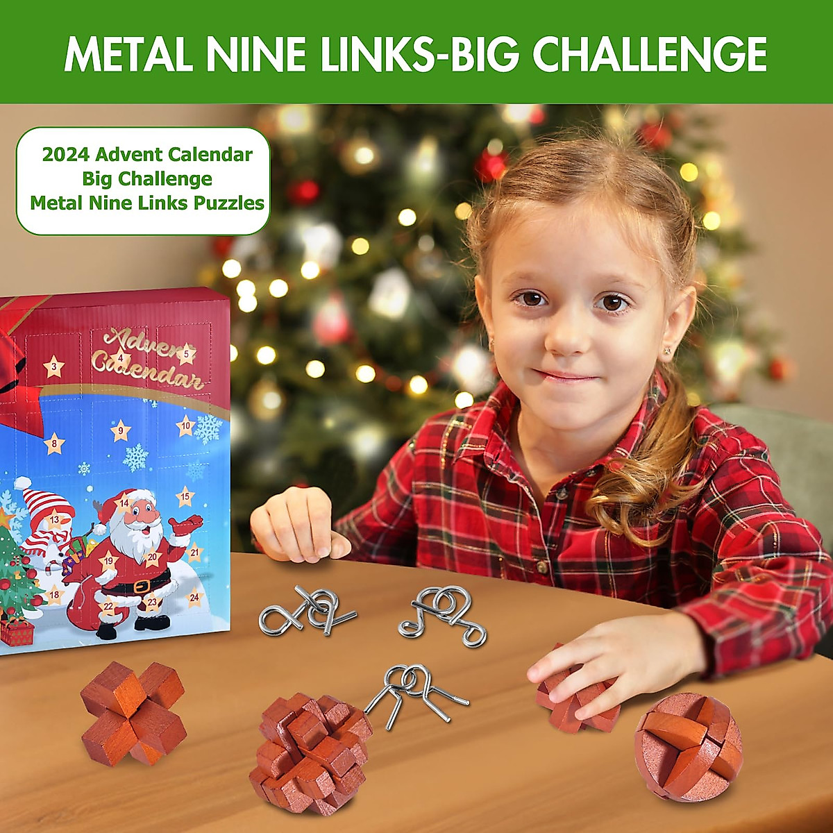 Advent Calendar 2024, Christmas Countdown Calendar Gift Box with 24 Brain Teaser Puzzles, Advent Calendar 2024 for Adults Kids Boys Girls, Xmas Countdown Calendar Challenge Gift