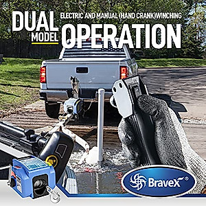 Bravex Trailer Winch 6000LBS, Reversible Portable 12-Volt DC Electric Winch Boat Trailer Truck Power-in, Power-out (Corded Remote Control & Hand Crank)
