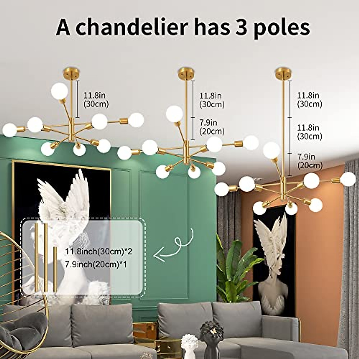 Deyidn Sputnik Chandelier Modern Gold Chandelier Mid Century Ceiling Lighting Fixtures 8 Lights E26 for Living Room, Kitchen Island, Bedroom, Dining Room, and Farmhouse