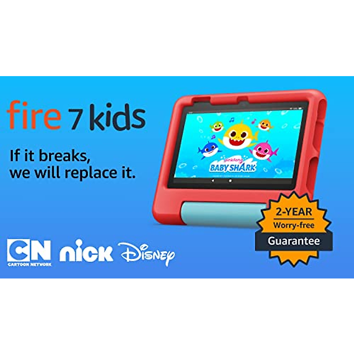 Amazon Fire 7 Kids tablet (newest model) ages 3-7. Top-selling 7" kids tablet on Amazon. Includes ad-free and exclusive content, easy parental controls, 10-hr battery, 16 GB, Red