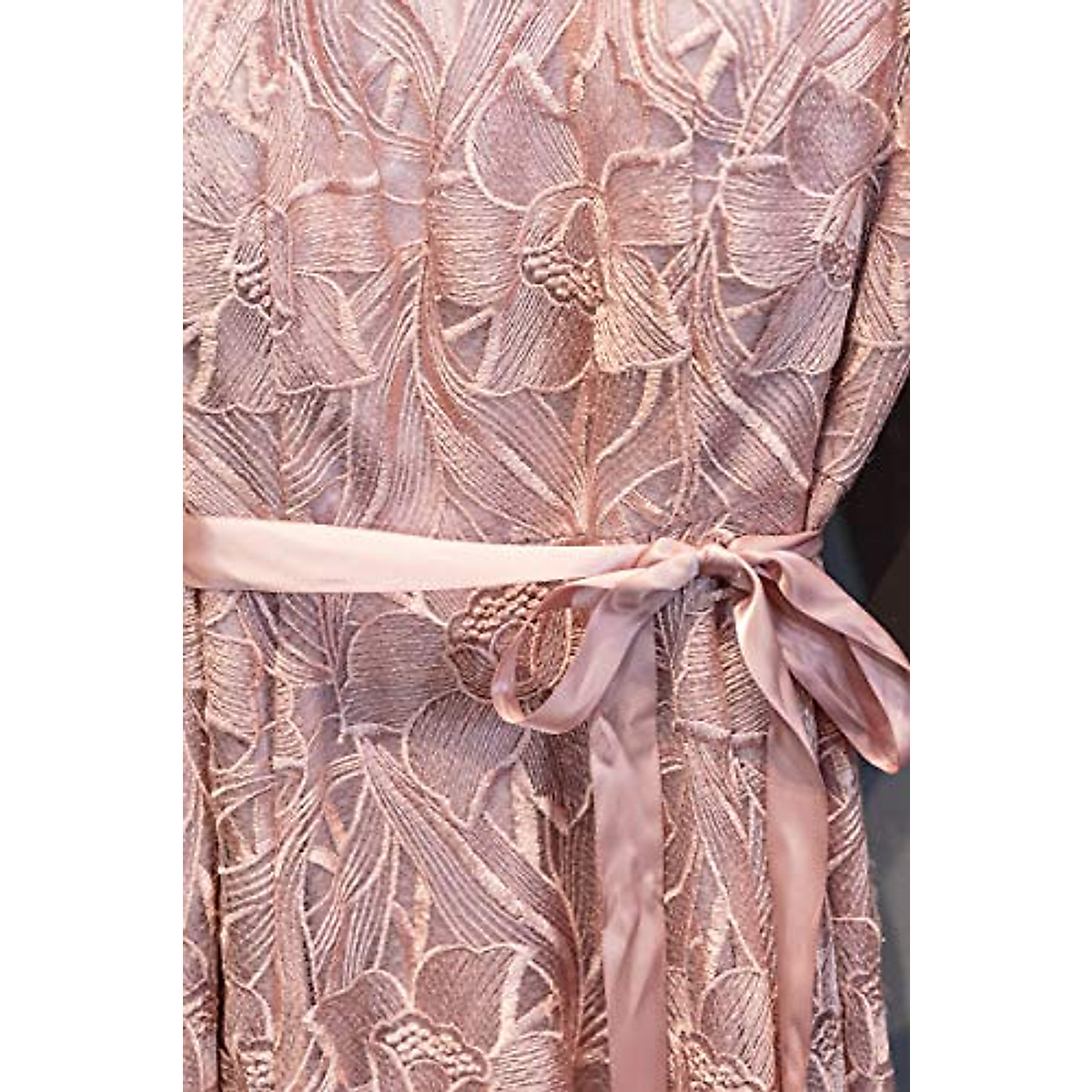 Alex Evenings Women's Tea Length Embroidered Cocktail Dress with Illusion Sleeves, Wedding Guest, Rose, 8