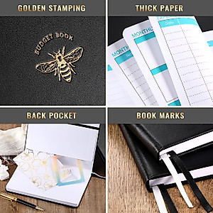 Budget Planner - Monthly Budget Book and Expense Tracker Notebook, Faux Leather Hardcover Financial Organizer, 6.3" x 8.4" Undated Bill Organizer with Pocket + Stickers + Premium Paper - Black