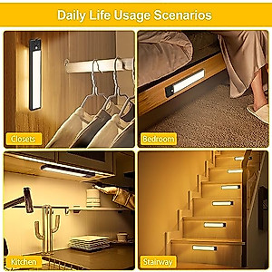 Trushome Under Cabinet Lights Motion Sensor, 40 LED Rechargeable Under Cabinet Lighting Wireless, 3 Color Temps & Brightness Dimmable Closet Lights, Magnetic Under Counter Lights for Kitchen, 2 Pack