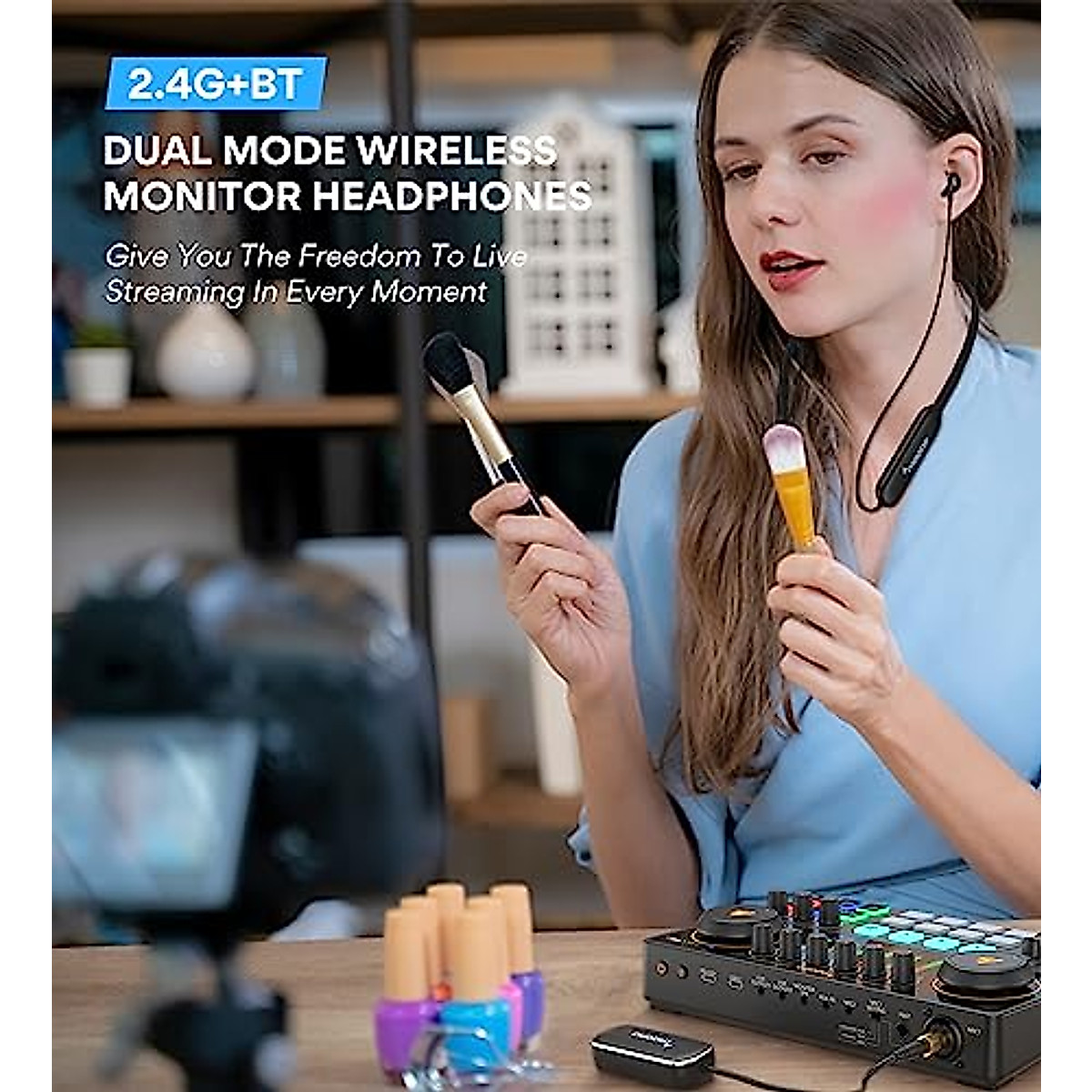 MAONO MH601 Monitor Headphone with WH30 Wireless BT Neckband Headphone for Live Streaming,Podcasting,Music