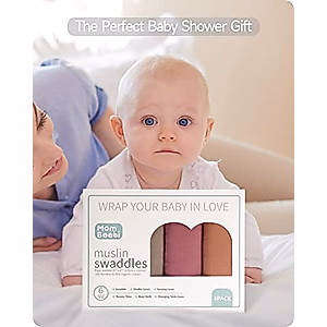 Mom Beebi Muslin Swaddle Blankets, Soft Silky Swaddle Blanket, Breathable and Skin-Friendly Baby Blankets for Boys & Girls, 4-Pack Unisex Baby Blankets, 47 x 47 inches