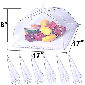 (6 Pack) ESFUN Food Net Covers for Outside, 17"x 17" Large Outdoor Food Cover Mesh Screen Tents Umbrella Fly Food Covers for Picnics, Parties, BBQ, Camping, Reusable and Collapsible