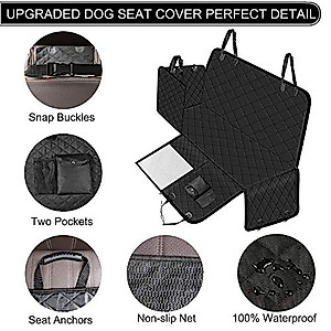 Femuar Dog Car Seat Cover with Storage Pockets Mesh Visual Window, Waterproof Nonslip , Heavy Duty Scratchproof Pet Dog Back Seat Cover Hammock for Cars Trucks and SUVs