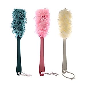 INGVY Dry Brushing Body Brush 1PC Soft Mesh Long Handle Back Brush Exfoliating Sponge Scrubber Hanging Loofah Cleaner Body Bath Shower Bathroom Supplies (Size : Beige)