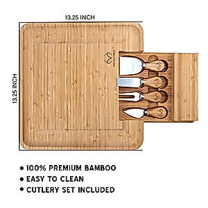 Realtree Bamboo Charcuterie Cheese Board & Knife Set, Serving Platter Tray with Cutlery Set, Housewarming Gifts, Entertaining, Cheese Serving Plate, Large Cheese Charcuterie Board