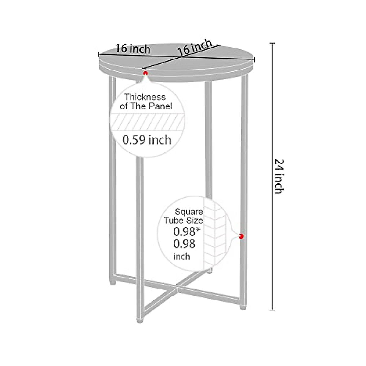 AZL1 Life Concept Concept Modern X-Shaped Small Round Side End Accent Table,Corner Decor/Nightstand for Home Office Living Room Bedroom Marble + Gold, 16 inches, White